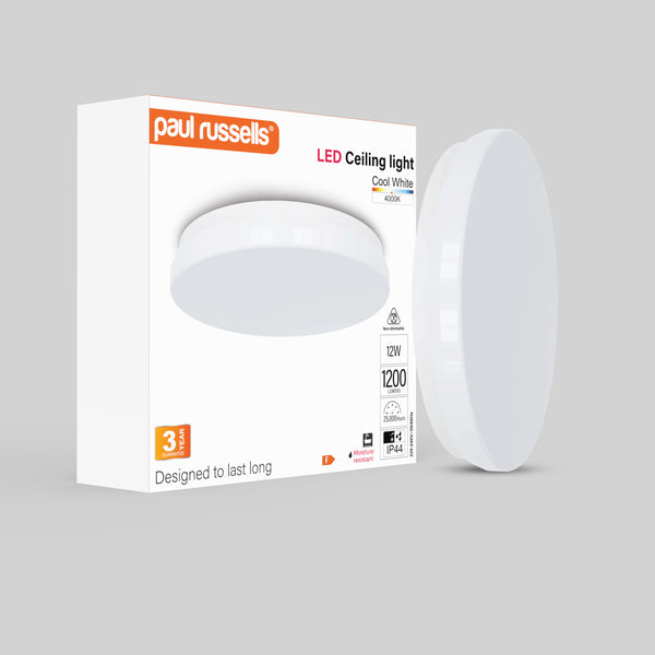 12W Round Ceiling light, 1200lm, 4000K, IP44 – Paul Russells Trade