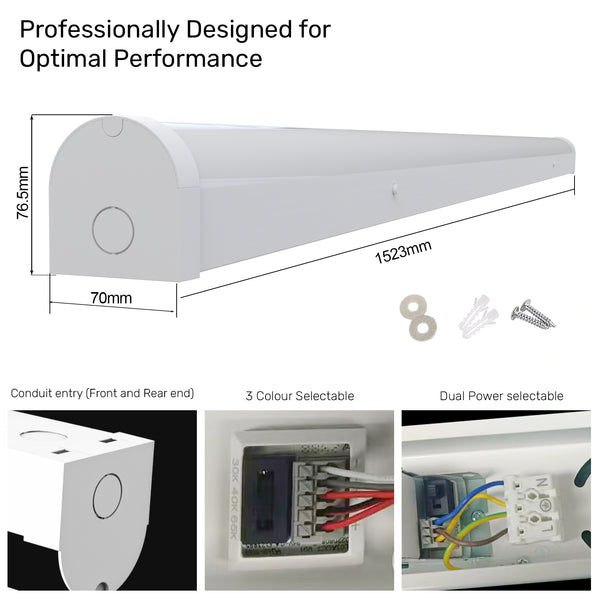 3CCT, 5 Foot LED Batten Light,30W/60W ,3600/7200lm, IP20 – Paul ...